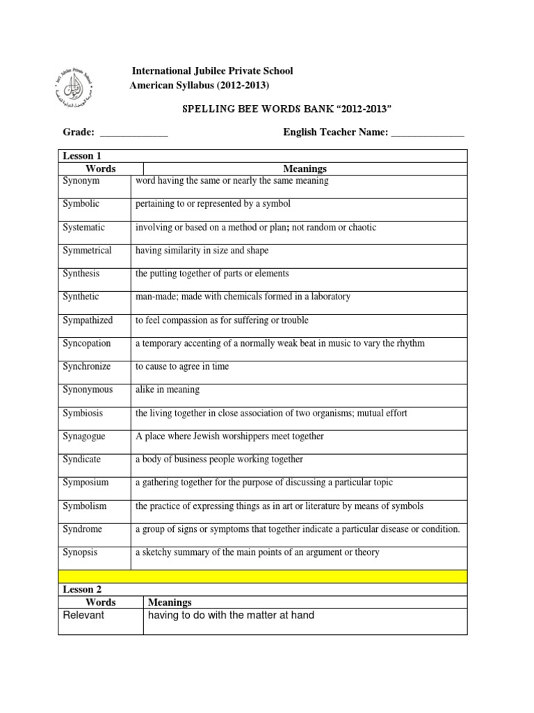 Grade 9 Spelling Bee Words List | PDF | Poultry | Nature