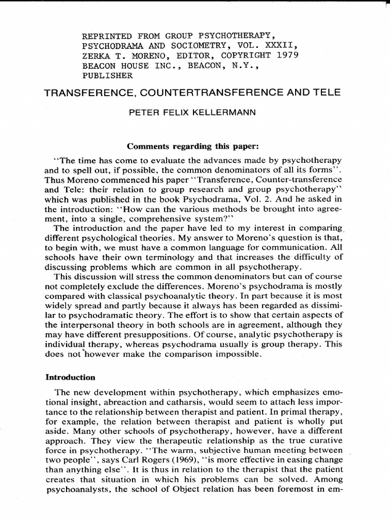 Transference, Countertransference and Tele | PDF