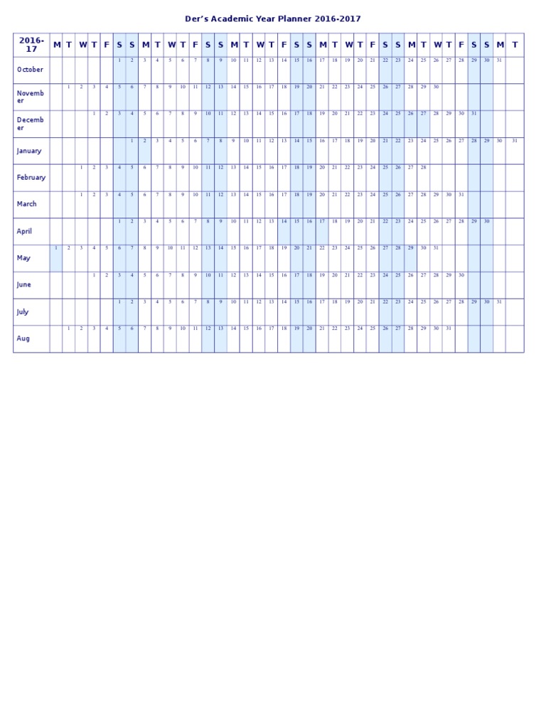 2016-2017 Academic Year Planner | PDF | Teaching Methods & Materials