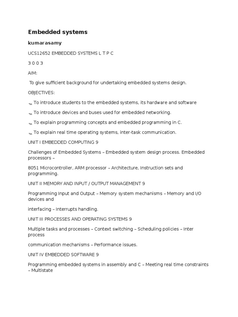 Embedded Systems Other College Syllabus | PDF | Embedded System ...