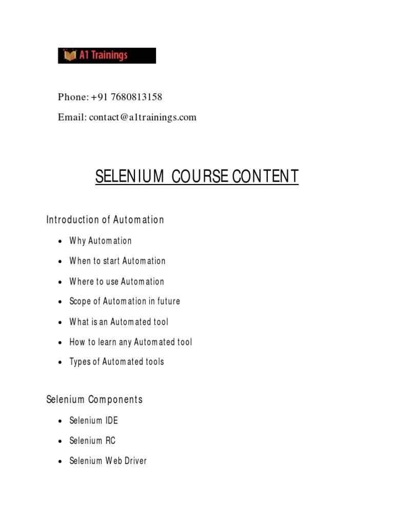 Selenium Online Training - Selenium Classroom Training Hyd - USA - UK - Canada | PDF | Selenium ...