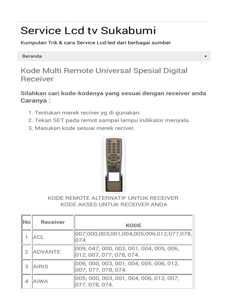 Kode Multi Remote Universal Spesial - HTML | PDF