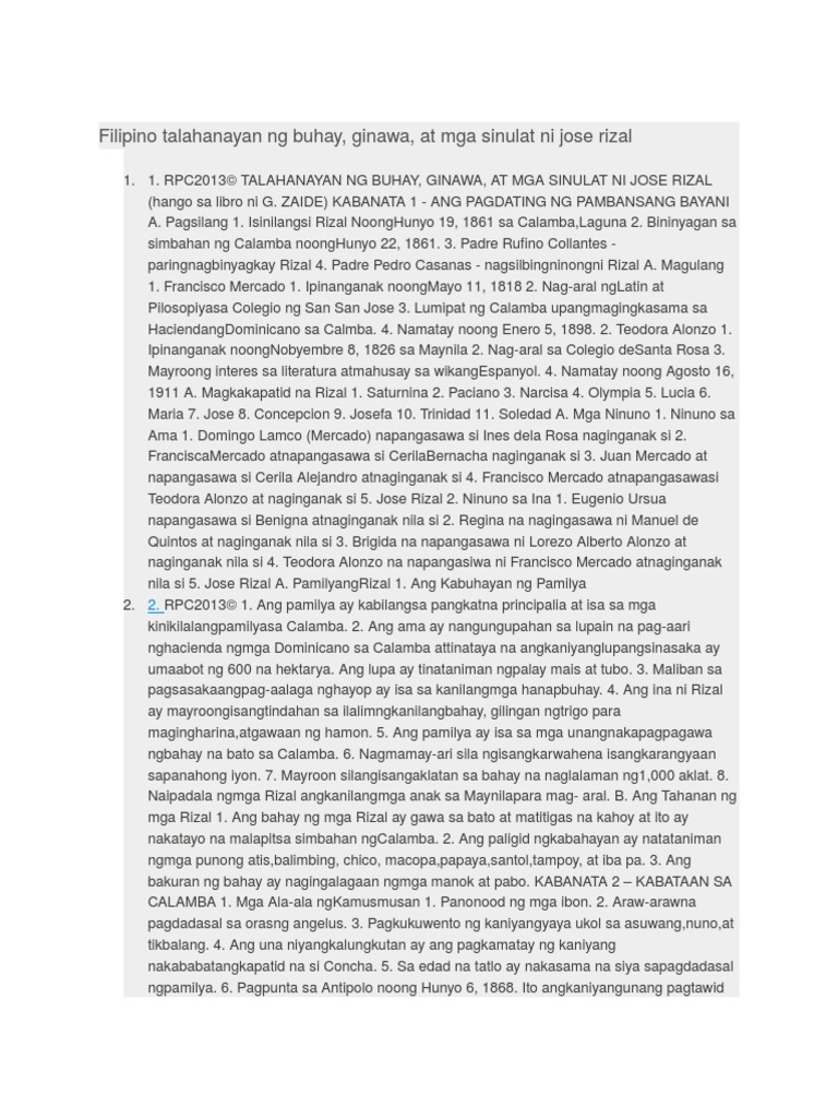 Filipino Talahanayan NG Buhay | PDF