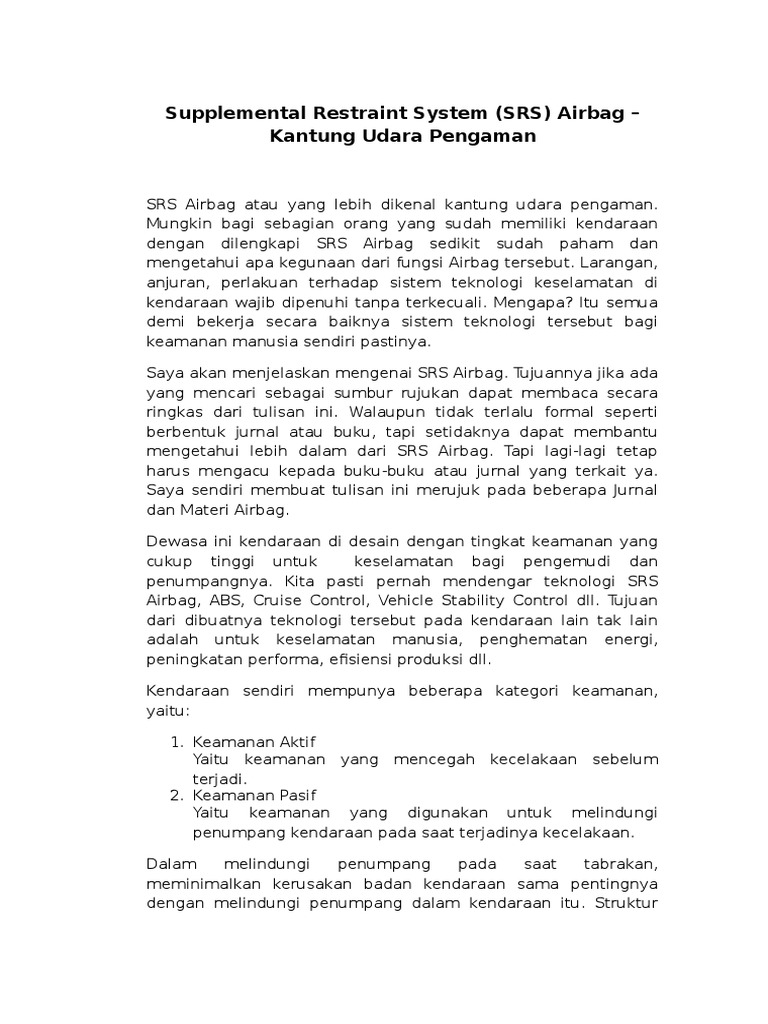 Supplemental Restraint System (SRS) Airbag | PDF