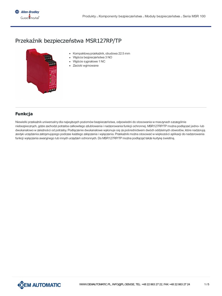 Przekaznik Bezpieczenstwa MSR127RP TP | PDF