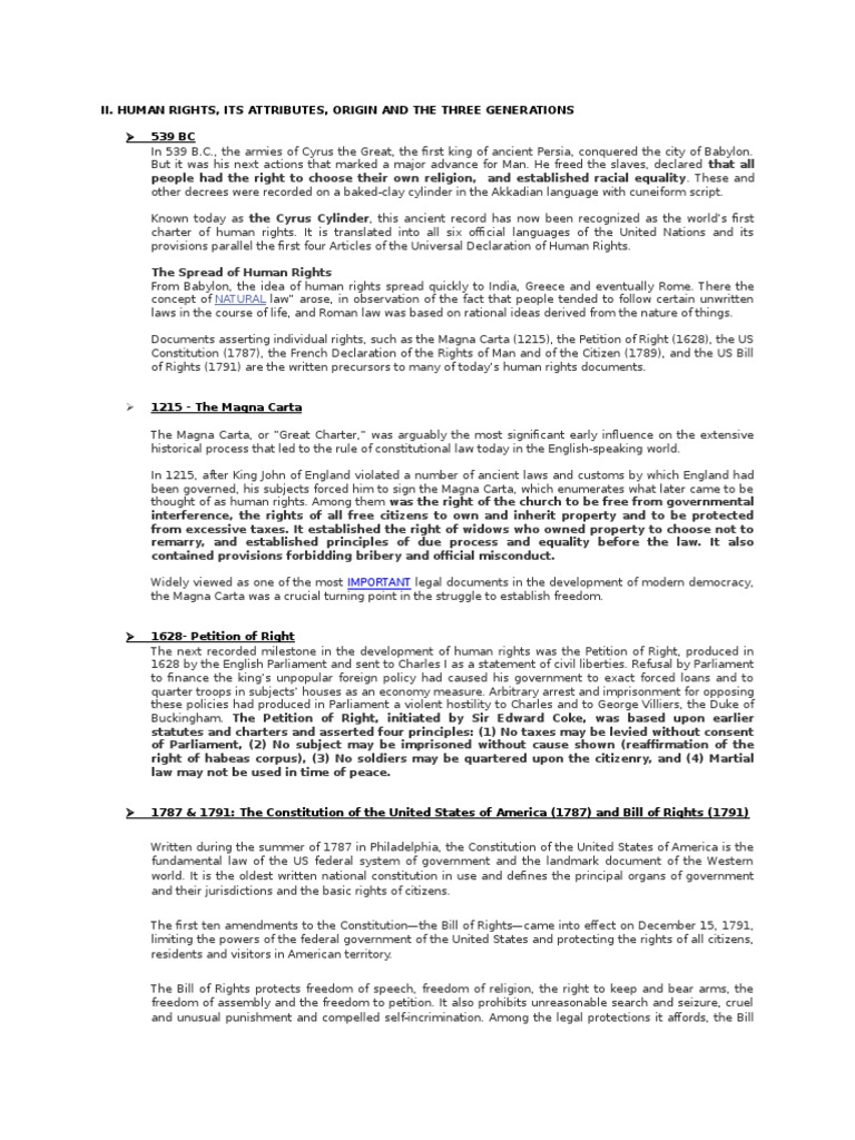 II. Human Rights, Its Attributes, Origin and The Three Generations ...