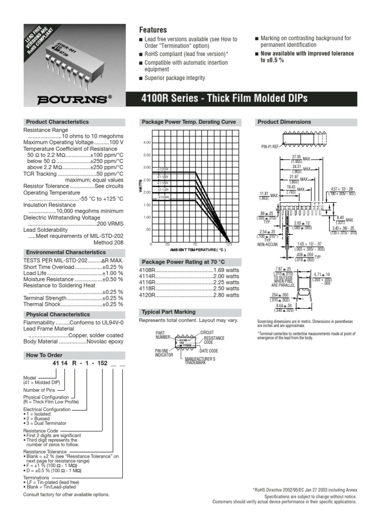 4114R/4116R Thick Film Resistor Datasheet | PDF | Electrical Resistance ...
