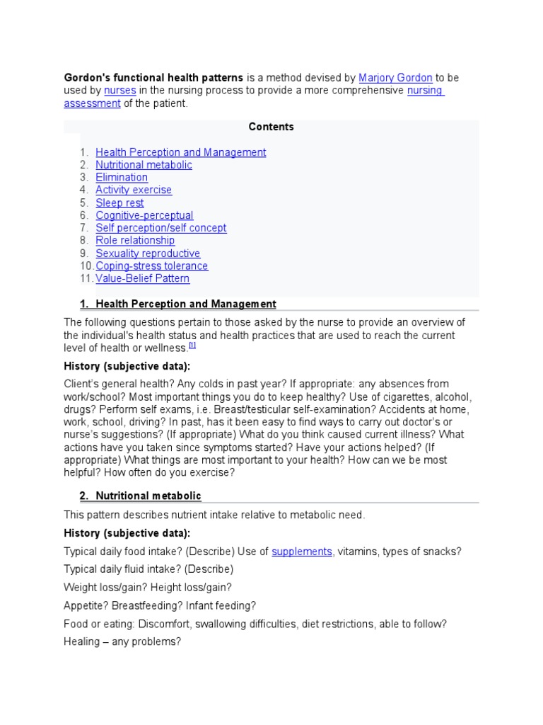 Gordon's 11 Functional Health Assessment | PDF | Breastfeeding ...