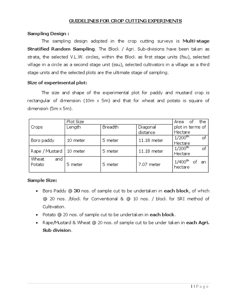 Guidelines For Crop Cutting Experiments | PDF | Metre | Agriculture
