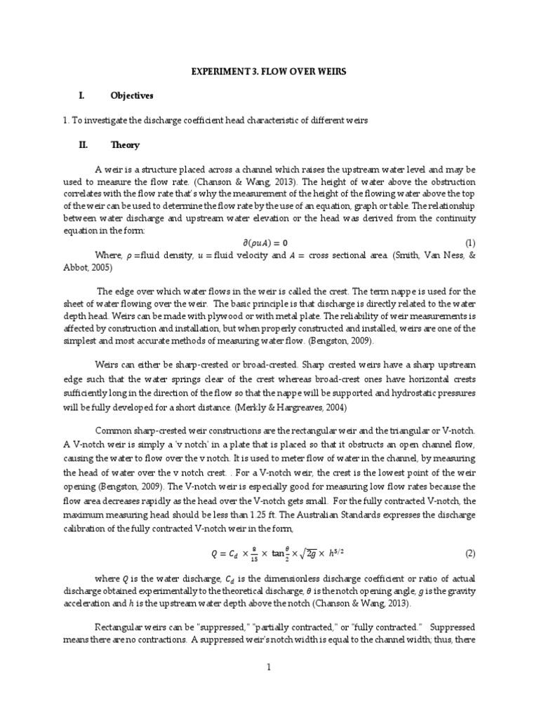 Experiment 3. Flow Over Weirs I. Objectives | PDF | Soft Matter ...