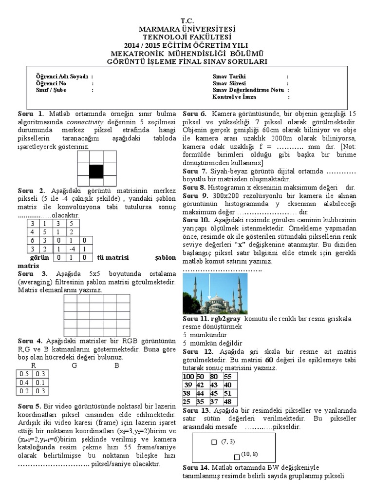 Goruntu Isleme Guz 1415 Final Sorular | PDF