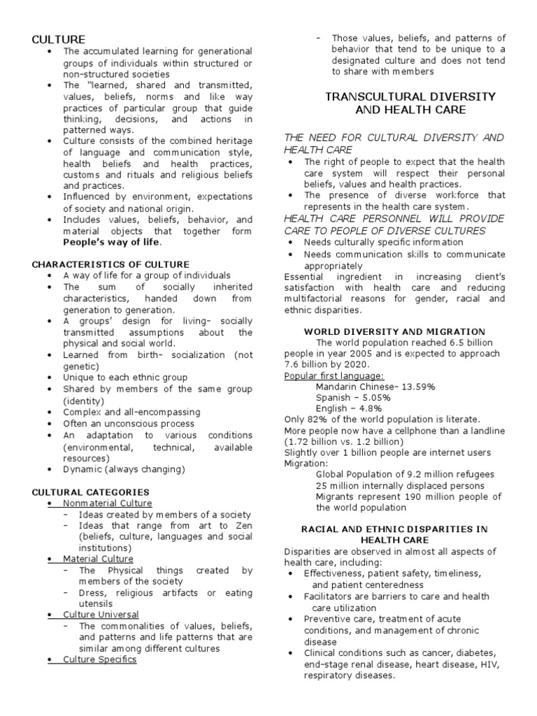 Culture: The Need For Cultural Diversity and Health Care | Download ...