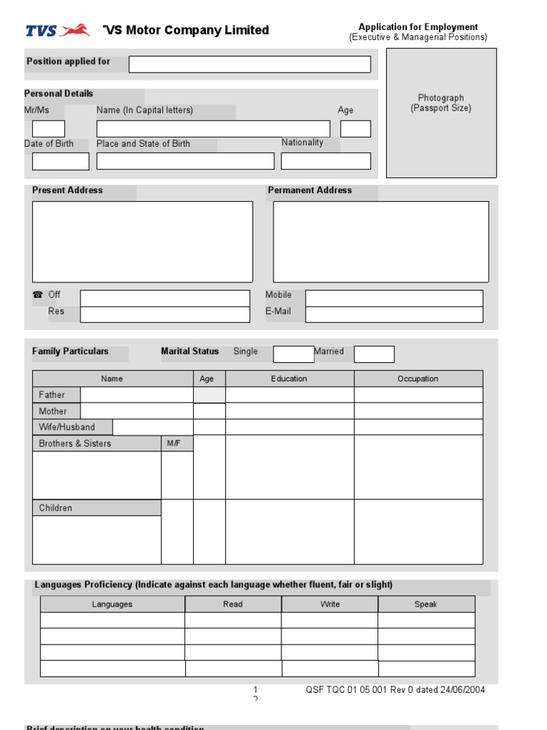TVSM Application | PDF | Employment | Business