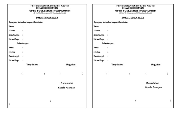 Form Tukar Jaga Keamanan Puskesmas | PDF | Karier & Perkembangan ...
