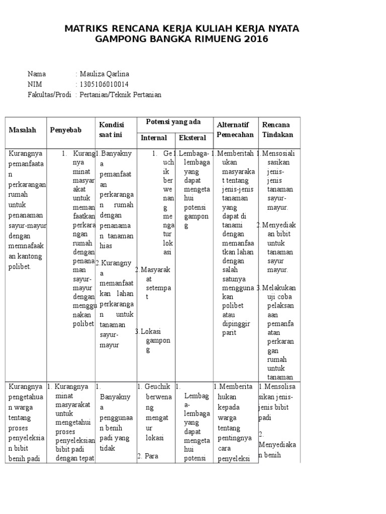 Matriks Rencana Kerja (RENJA) | PDF