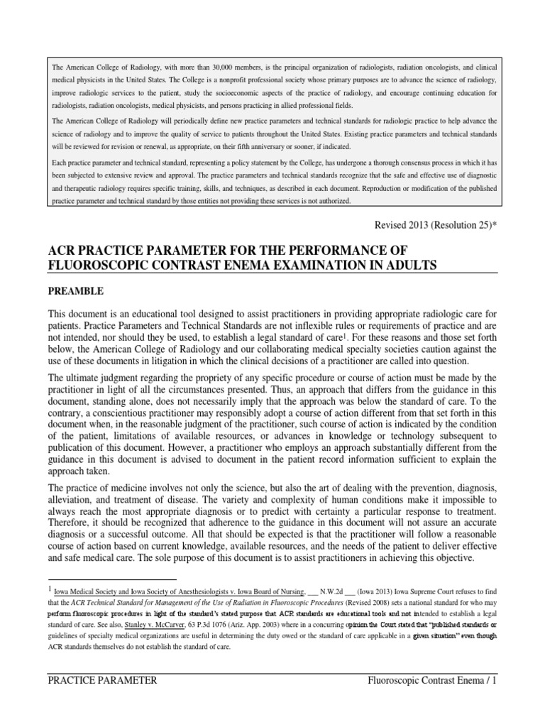 Acr Practice Parameter For The Performance of Fluoroscopic Contrast ...