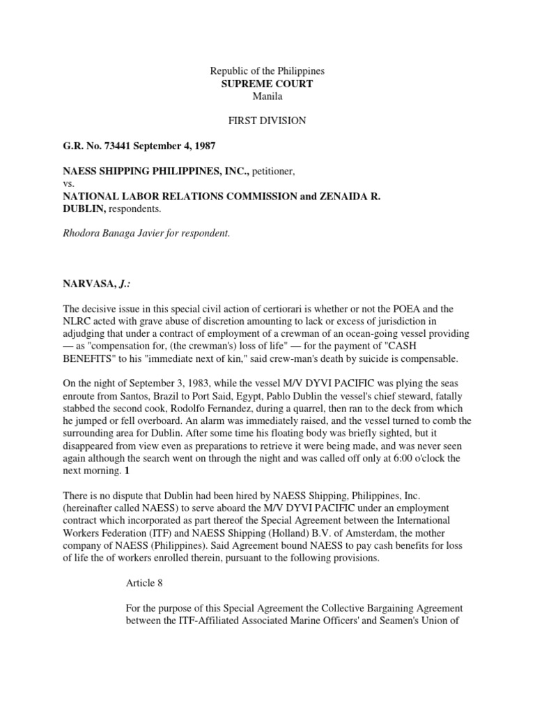 NAESS Shipping Philippines vs. NLRC (Case) | PDF | Public Law | Virtue
