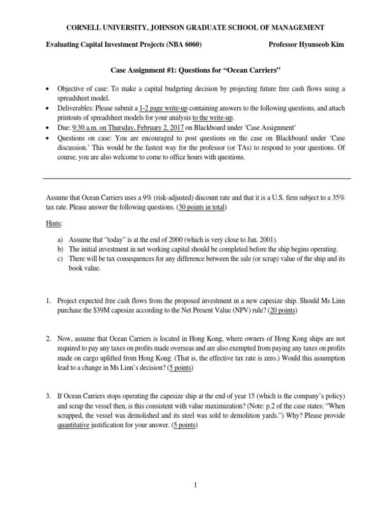 Ocean Carriers Case Study Assignment | PDF