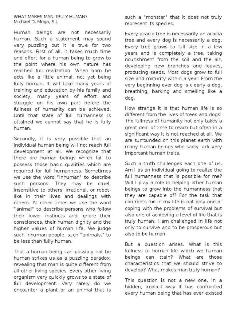 What Makes Man Truly Human? | PDF | Humanism | Tao