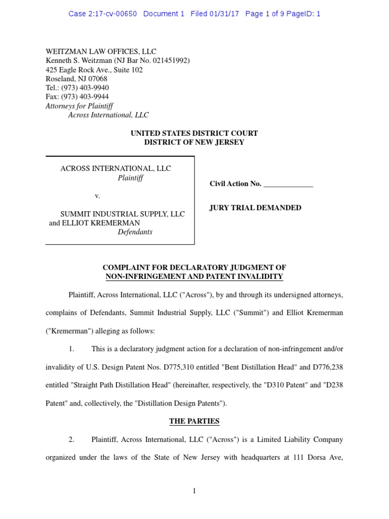 Across v. Summit - Complaint | Download Free PDF | Diversity ...