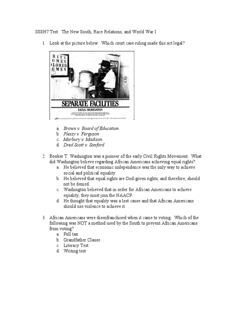 ss8h7 Test | PDF | Southern United States | W. E. B. Du Bois