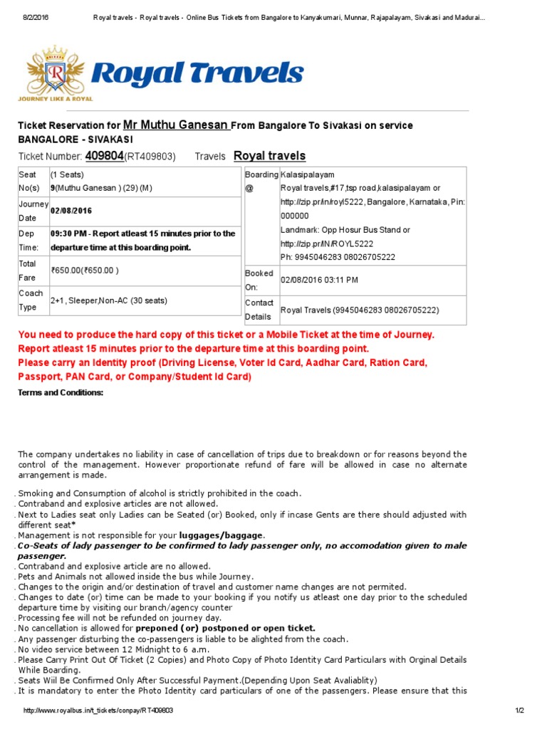 Royal Bus Ticket PDF | PDF | Ticket (Admission) | Financial Transaction