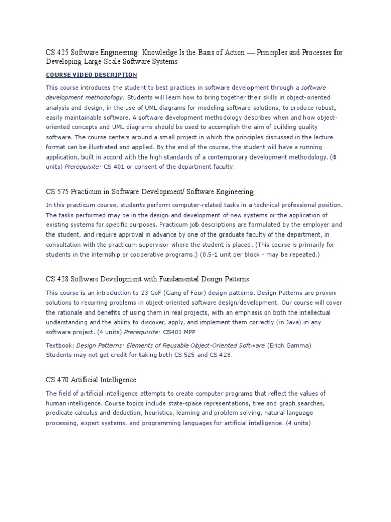 CS 425 Software Engineering | PDF | Software Design Pattern | Software ...