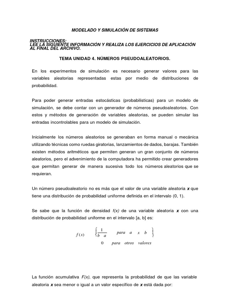 Numeros Pseudoaleatorios | PDF | Variable aleatoria | Función de ...