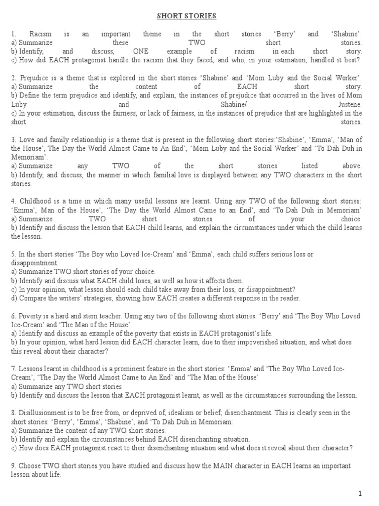 Short Stories Themes and Analysis | PDF | Marcus Junius Brutus The ...