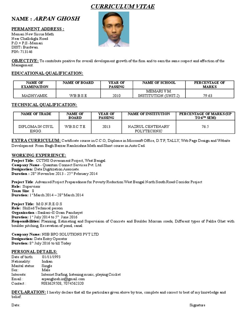 Curriculum Vitae With Picture | PDF