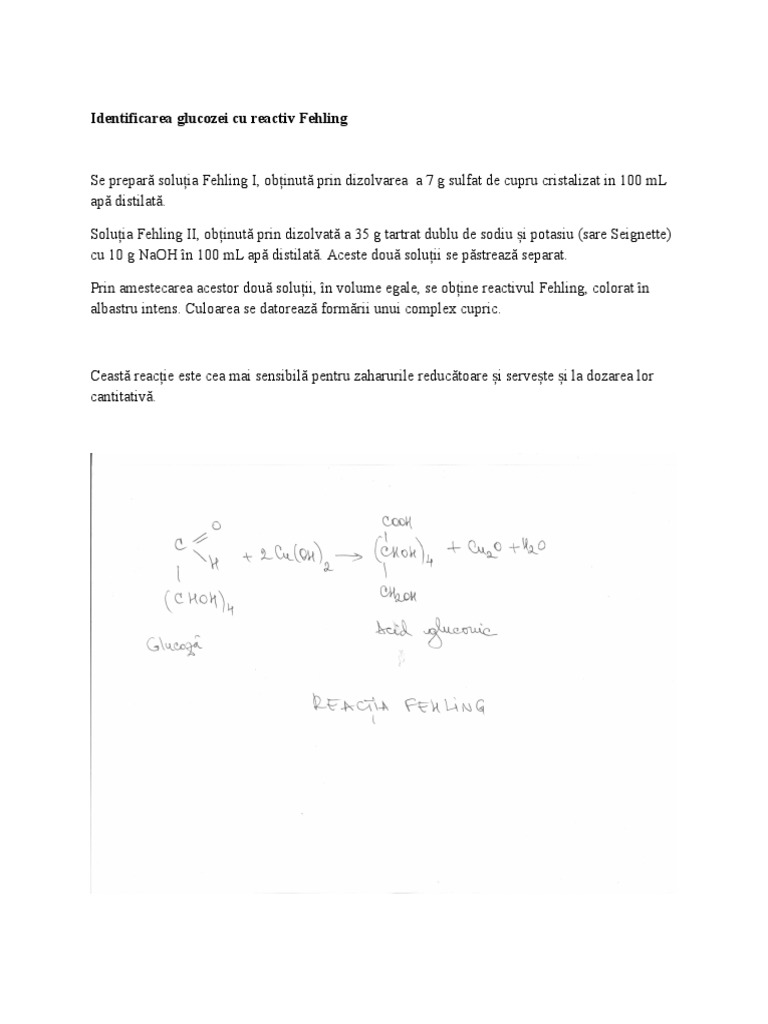 Identificarea Glucozei Cu Reactiv Fehling | PDF