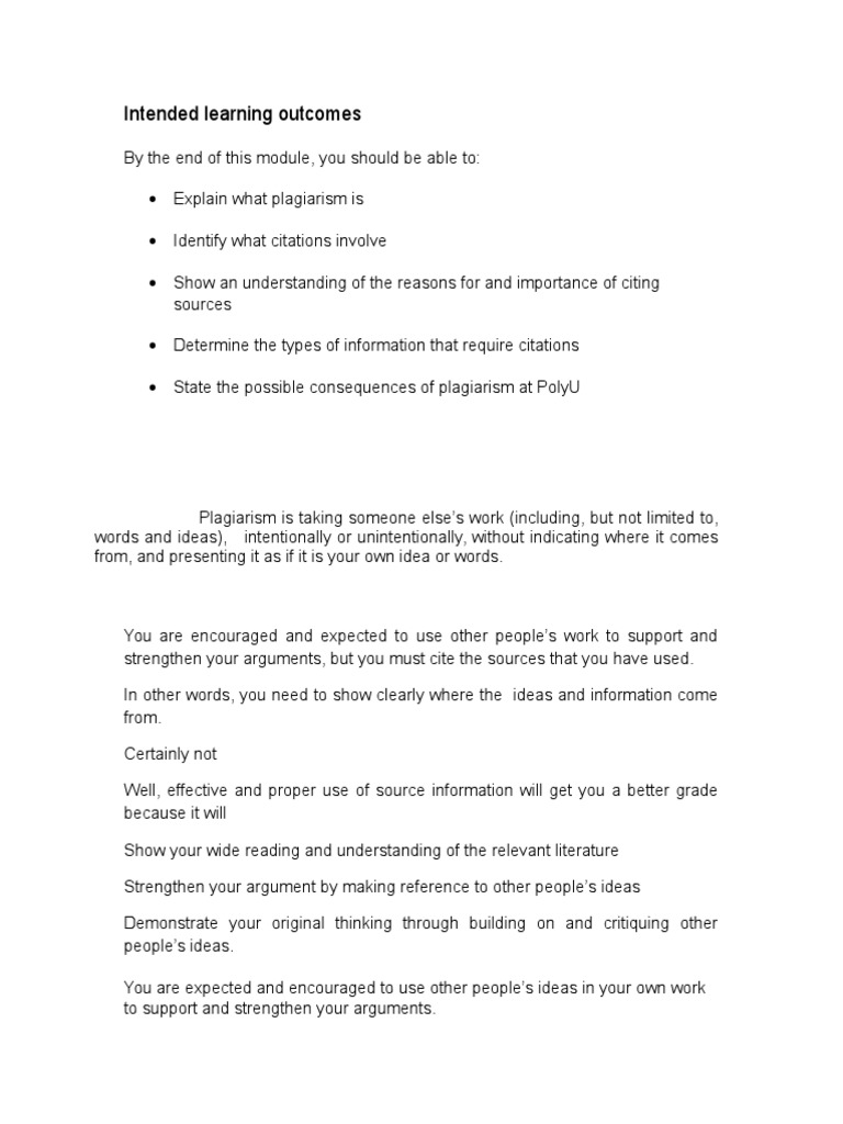 Intended Learning Outcomes | PDF | Citation | Plagiarism