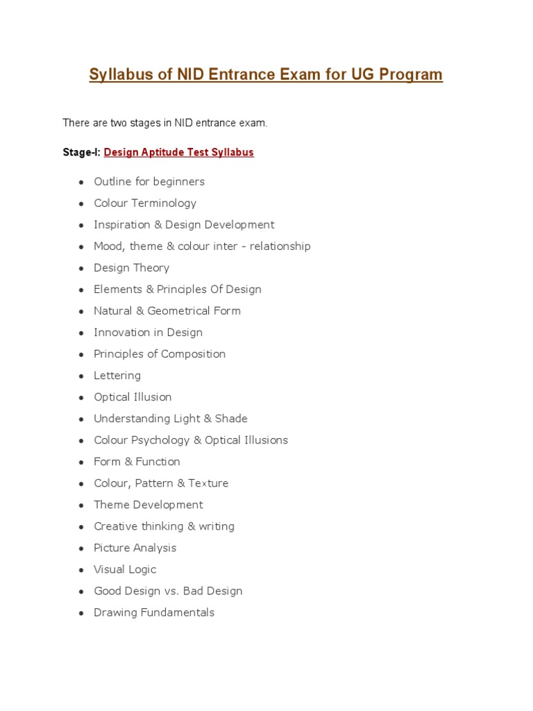 Syllabus of NID Entrance Exam For UG Program | PDF