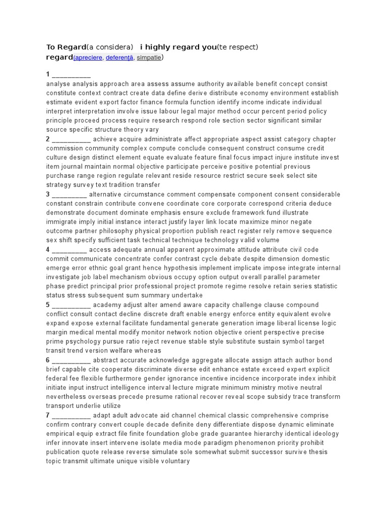 To Regard (A Considera) I Highly Regard You (Te Respect) Regard | PDF ...