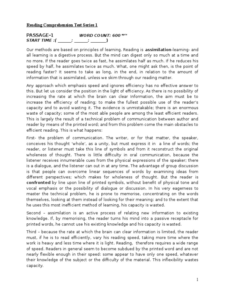 Reading Comprehension Tests 1 | PDF