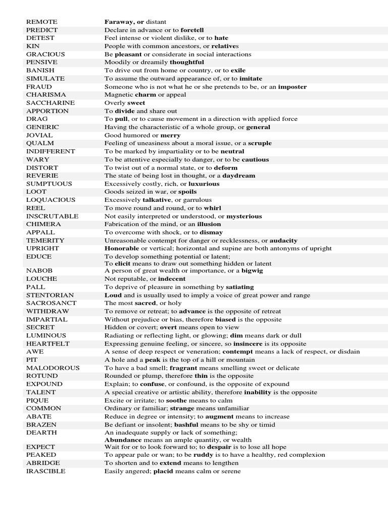 English Vocabulary Antonyms & Synonyms | PDF | Science | Philosophical ...