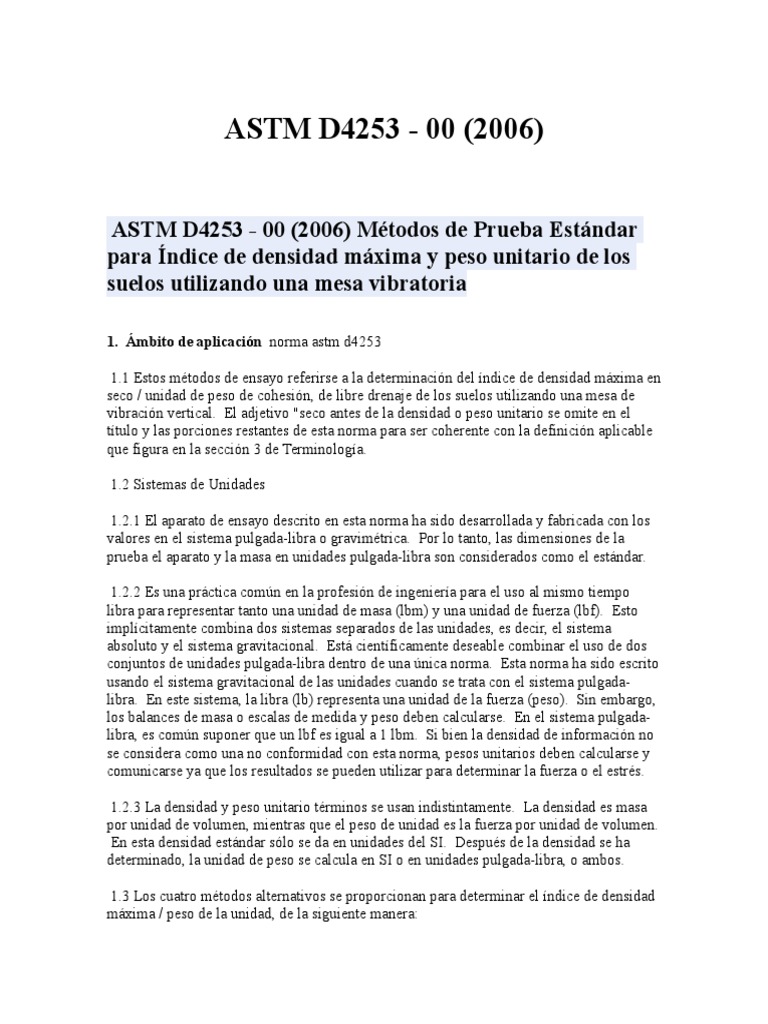 Norma Astm d4253 y Normas Varias | PDF | Densidad | Suelo