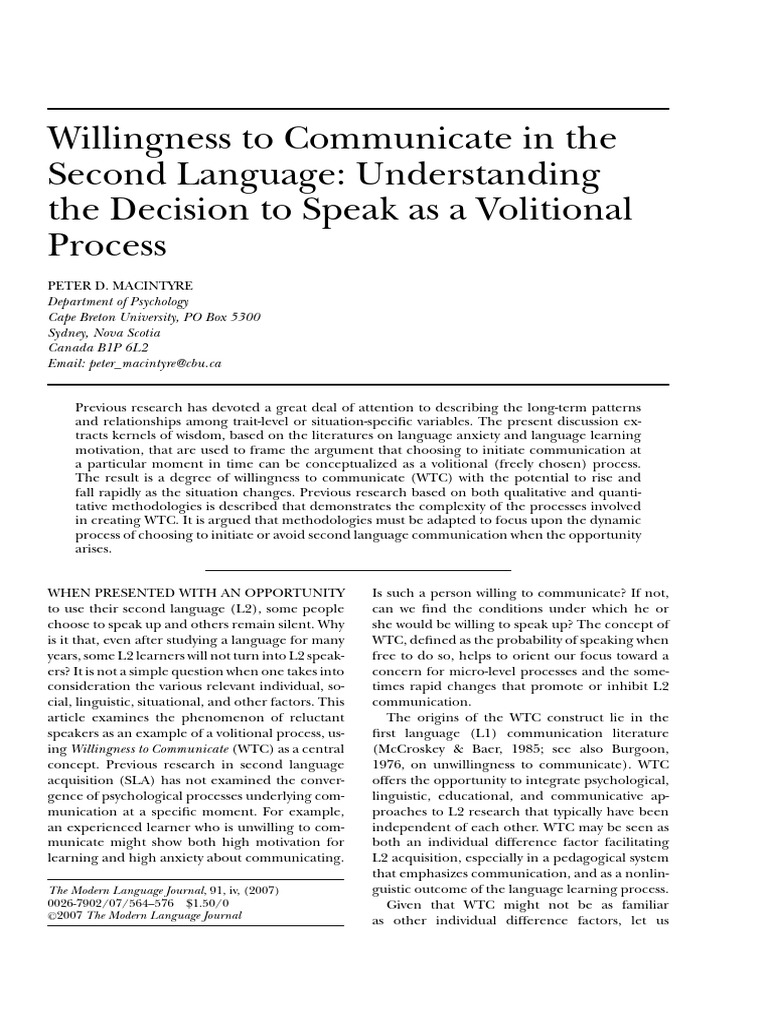 MACINTYRE-2007-The Modern Language Journal PDF | PDF | Second Language ...