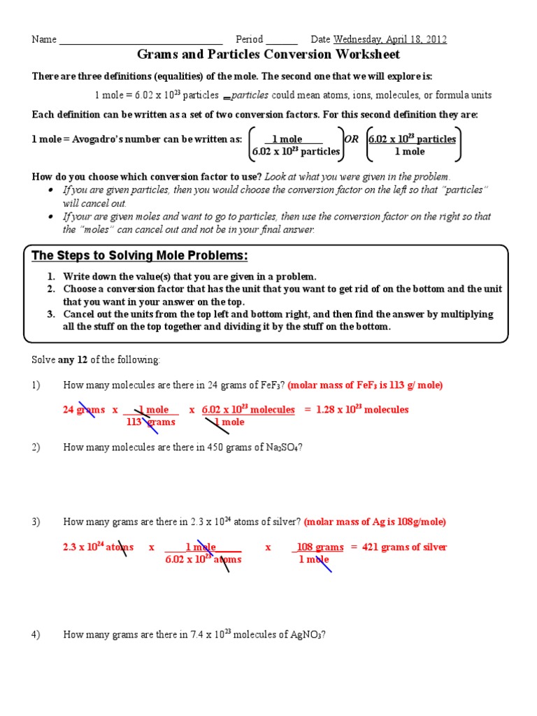 Grams and Particles Conversion Worksheet | PDF