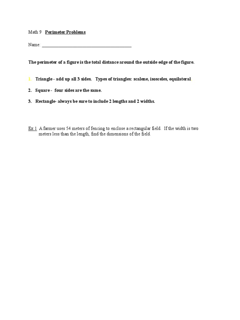 Math 9 Notes For Perimeter Problems | PDF | Teaching Methods ...