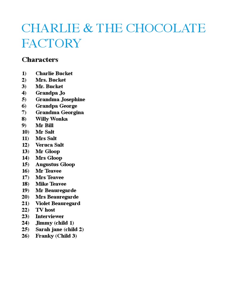 Charlie and The Chocolate Factory Script | PDF | Foods | Leisure