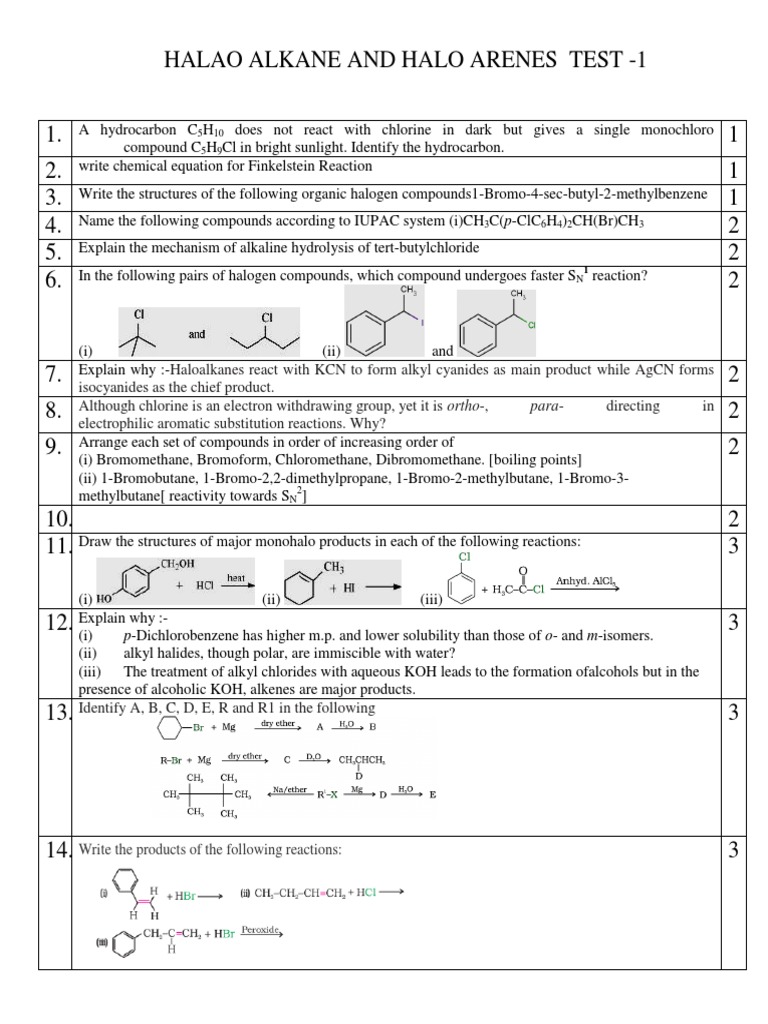 Halao Alkane and Halo Arenes Test 1 | PDF | Science & Mathematics ...