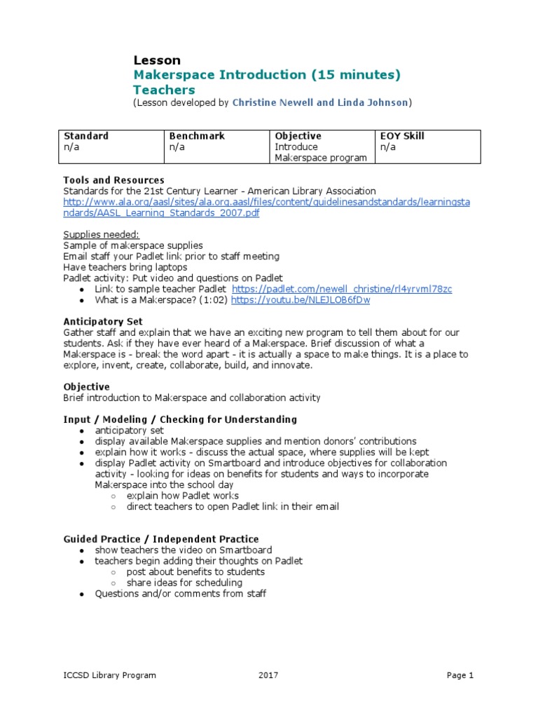 Makerspaceintroductionteacherlessonplan 1 | PDF | Computers