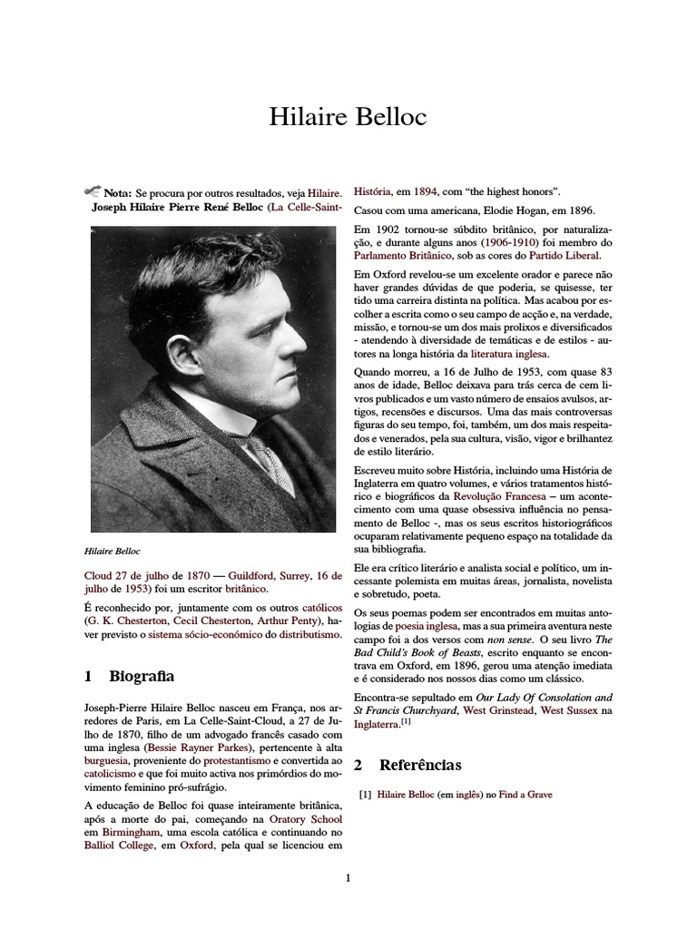 Biografia de Hilaire Belloc: Escritor e Político | PDF