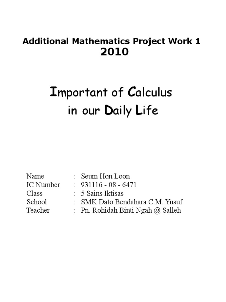 Add Math Project Work 1 2010 | PDF | Integral | Calculus