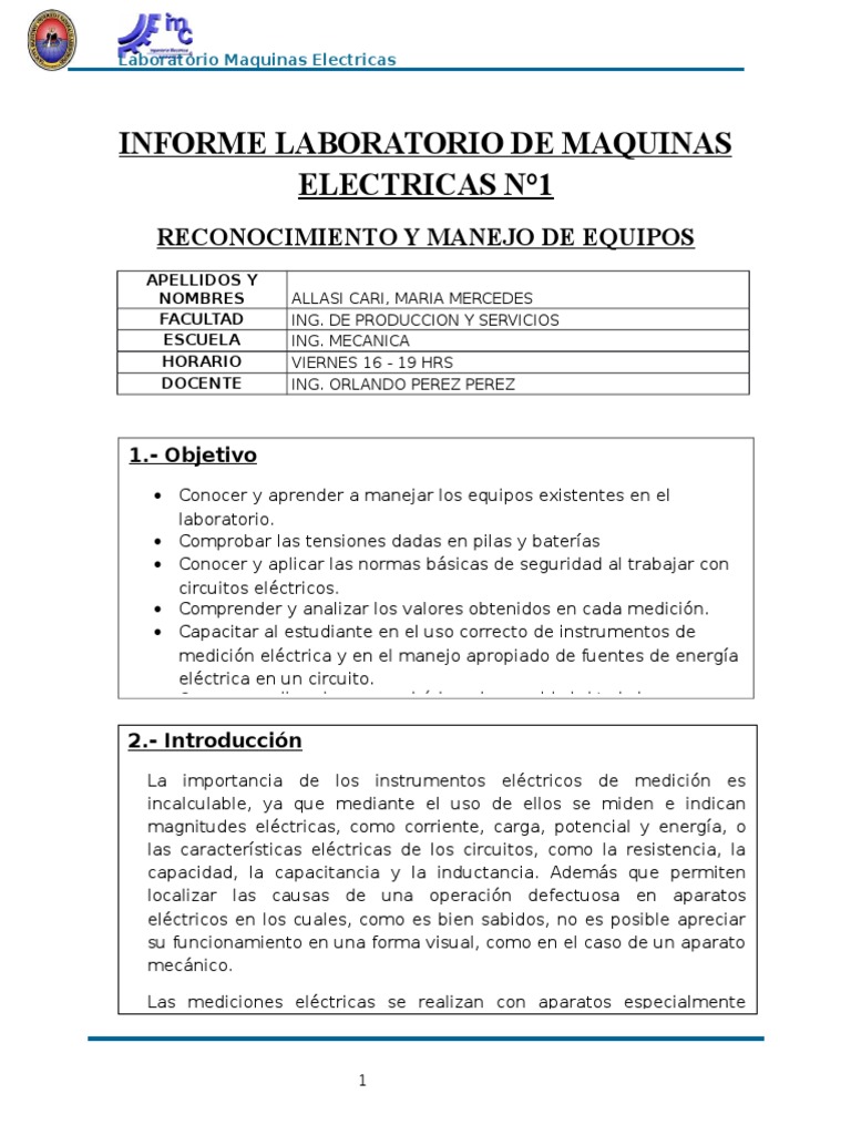 Informe de Maquinas Electricas | PDF | Medición | Corriente eléctrica