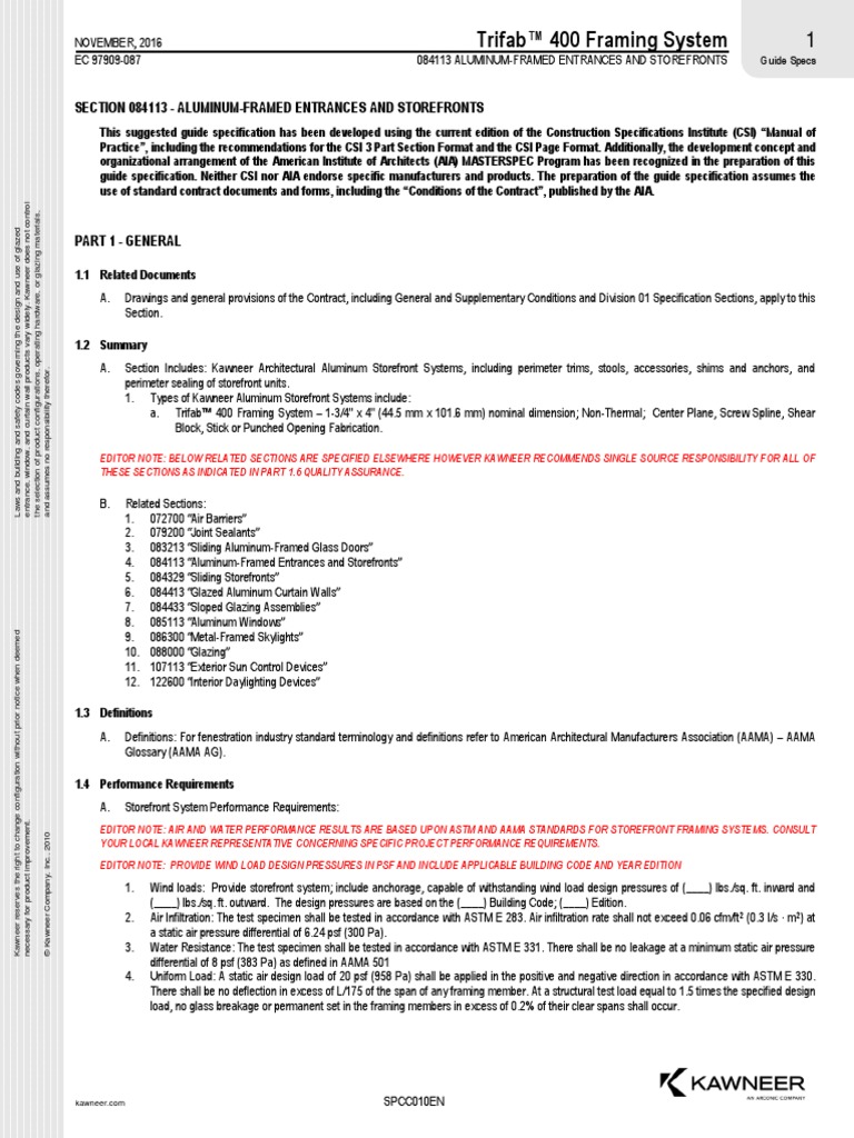 Kawneer Trifab 400 | PDF | Specification (Technical Standard ...