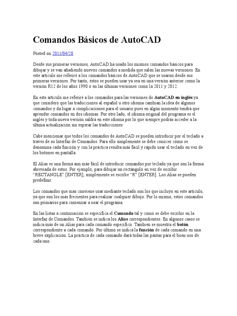 Comandos Basicos de AUTOCAD I | PDF | Ventana (informática) | Teclado