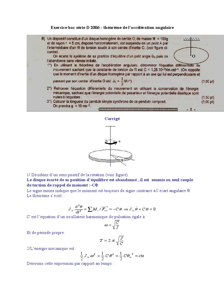 exercice Dynamique du solide en rotation.doc | Accélération | Centre d'inertie