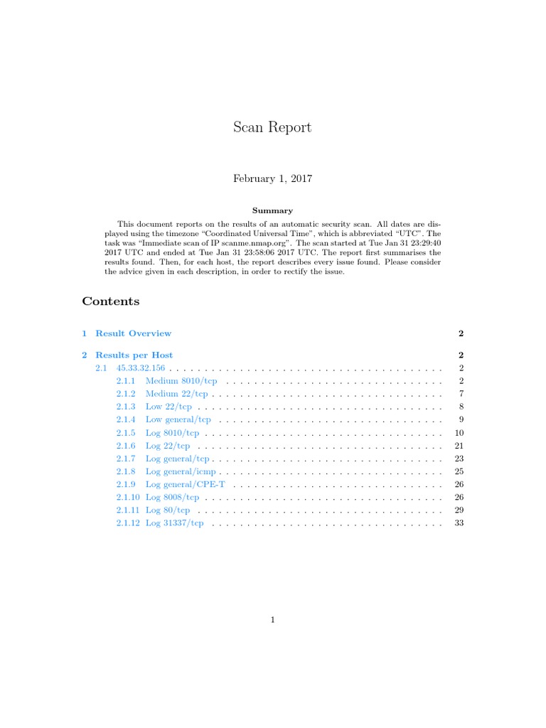 Results and Analysis of an Automatic Security Scan | PDF | Transport ...